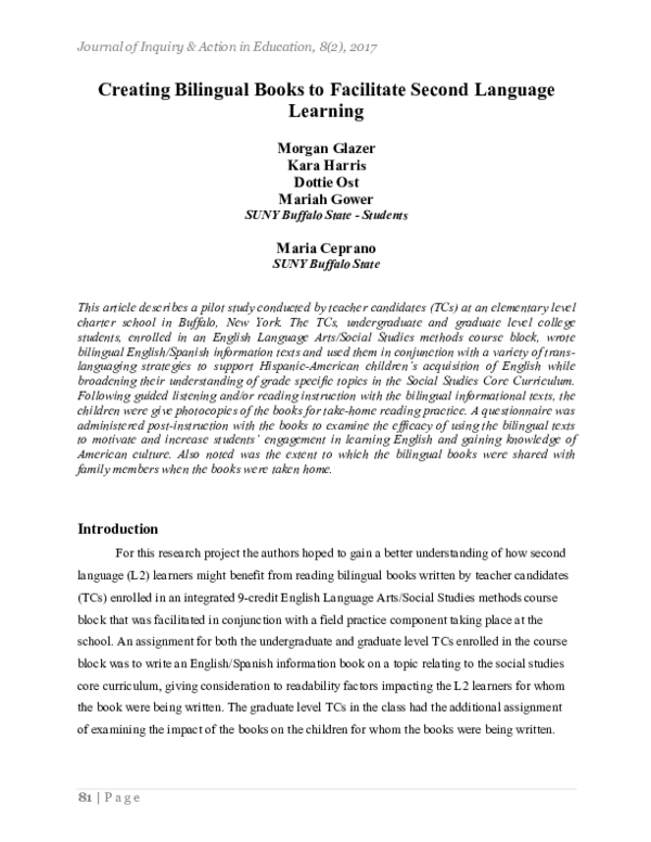 (PDF) Creating Bilingual Books to Facilitate Second Language Learning