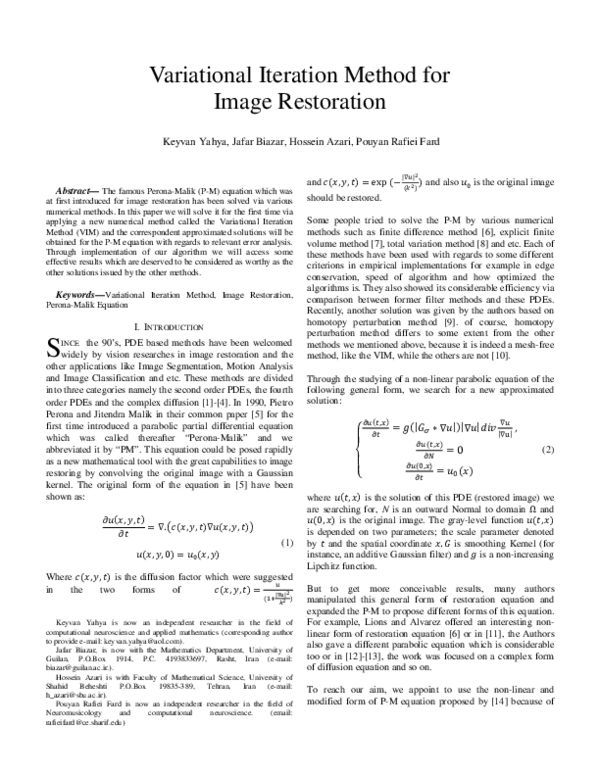 (PDF) Variational Iteration Method for Image Restoration