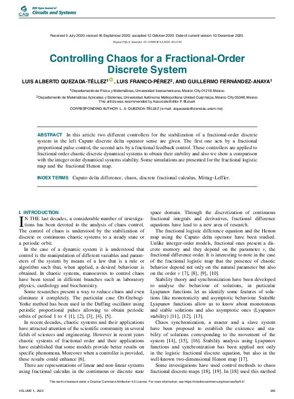 Pdf Controlling Chaos For A Fractional Order Discrete System