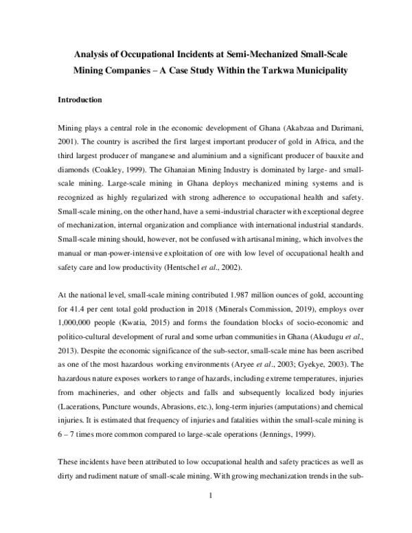 (PDF) Analysis of Occupational Incidents at Semi-Mechanized Small-Scale ...
