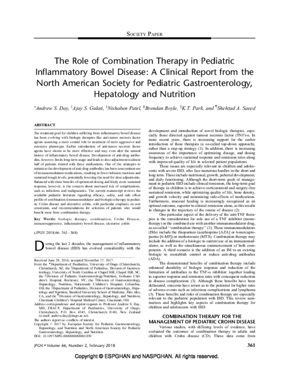 (PDF) The Role of Combination Therapy in Pediatric Inflammatory Bowel ...