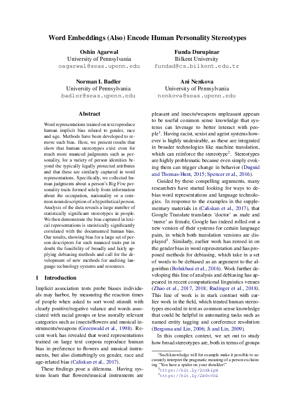 (PDF) Personality Biases in Word Embeddings