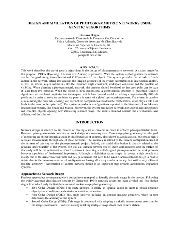 (PDF) Design and Simulation of Photogrammetric Networks Using Genetic Algorithms