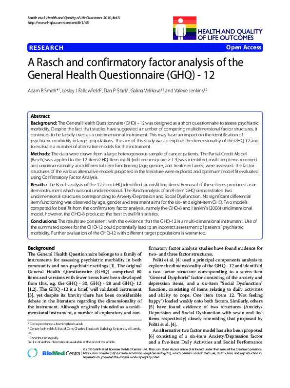 (PDF) A Rasch and confirmatory factor analysis of the General Health ...