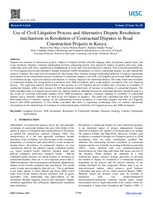 (PDF) Use of Civil Litigation Process and Alternative Dispute ...