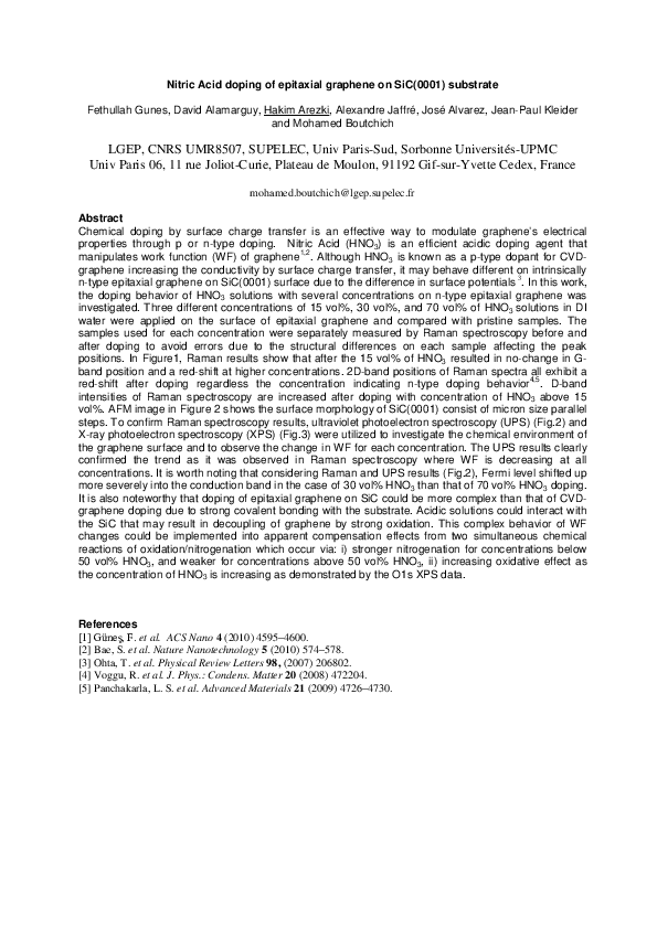 (PDF) Nitric Acid doping of epitaxial graphene on SiC (0001) substrate