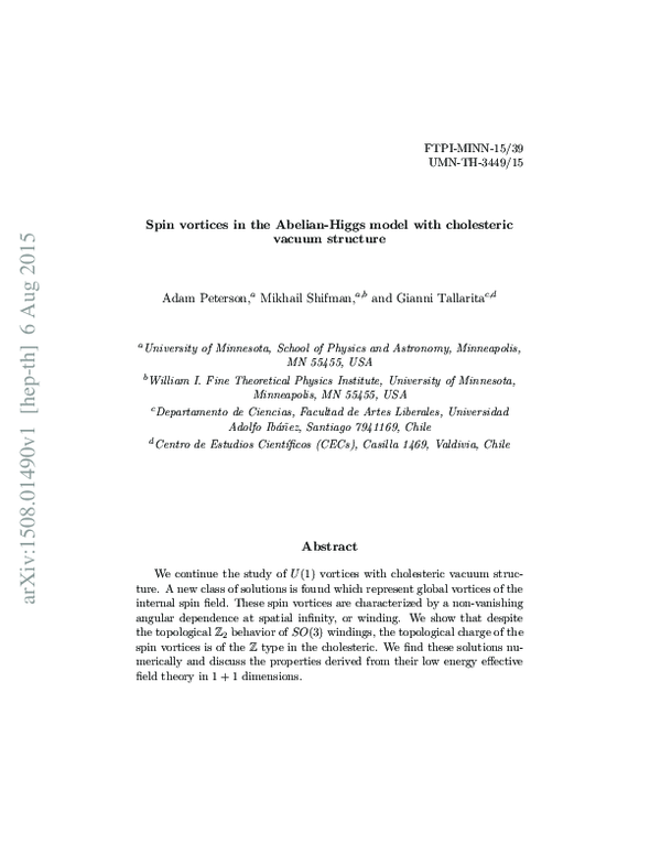 (PDF) Spin vortices in the Abelian-Higgs model with cholesteric vacuum structure