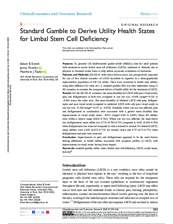 (PDF) Standard Gamble to Derive Utility Health States for Limbal Stem ...
