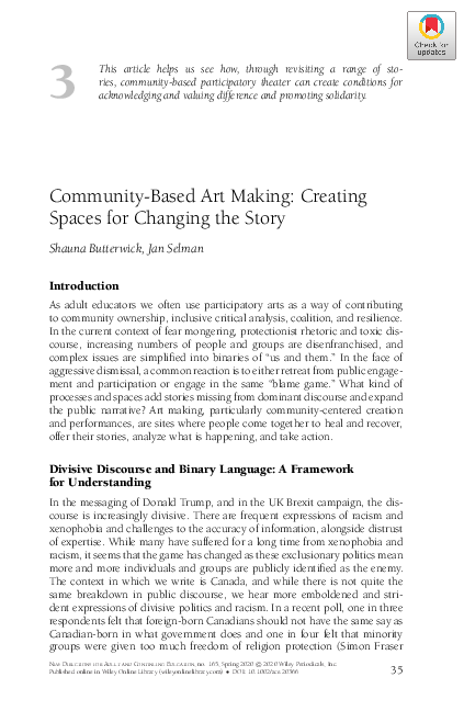 (PDF) Community‐Based Art Making: Creating Spaces for Changing the Story