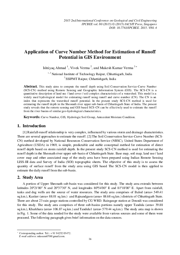 Pdf Application Of Curve Number Method For Estimation Of Runoff