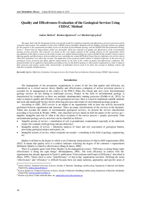 (PDF) Quality and Effectiveness Evaluation of the Geological Services ...