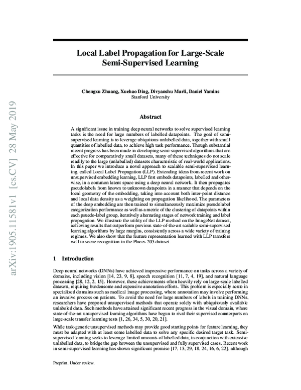 (PDF) Local Label Propagation for Large-Scale Semi-Supervised Learning
