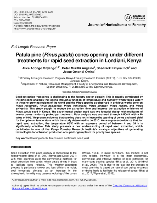 (PDF) Patula pine (Pinus patula) cones opening under different ...