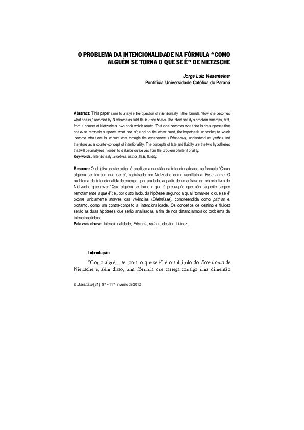 (PDF) O Problema Da Intencionalidade Na Fórmula “Como Alguém Se Torna O ...