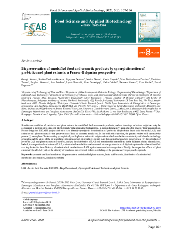 (PDF) Biopreservation of emulsified food and cosmetic products by ...