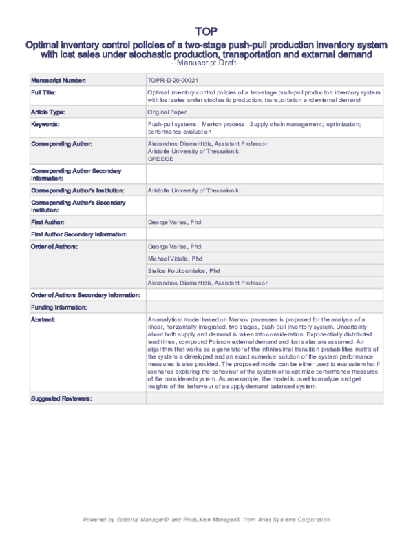 (PDF) Optimal inventory control policies of a two-stage push–pull ...