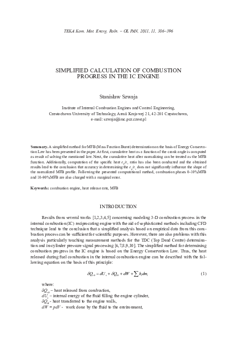 (PDF) Simplified calculation of combustion progress in the IC engine ...