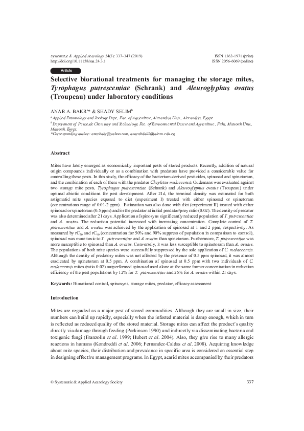 (PDF) Selective biorational treatments for managing the storage mites ...