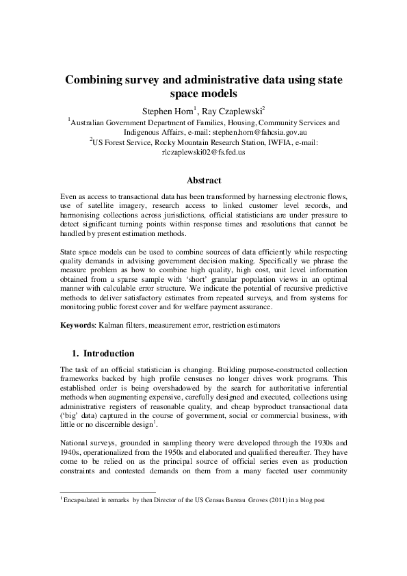 Pdf Combining Survey And Administrative Data Using State Space Models
