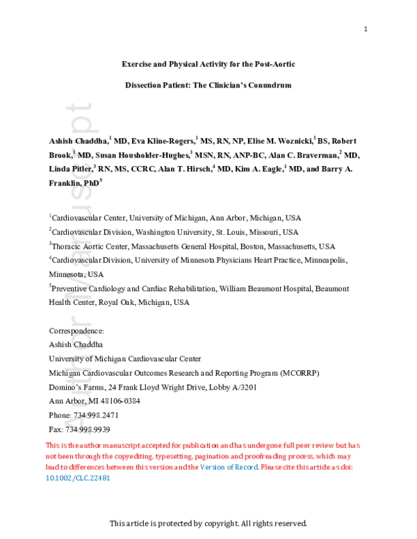 (PDF) Exercise and Physical Activity for the Post-Aortic Dissection ...
