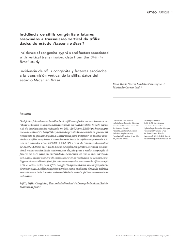 (PDF) [Incidence of congenital syphilis and factors associated with ...