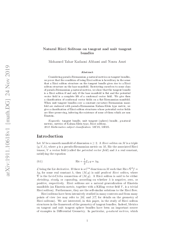(PDF) Natural Ricci Solitons on Tangent and Unit Tangent Bundles