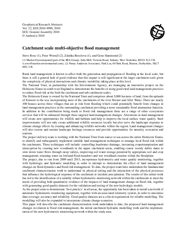 (PDF) Catchment scale multi-objective flood management | Gene Hammond - Academia.edu