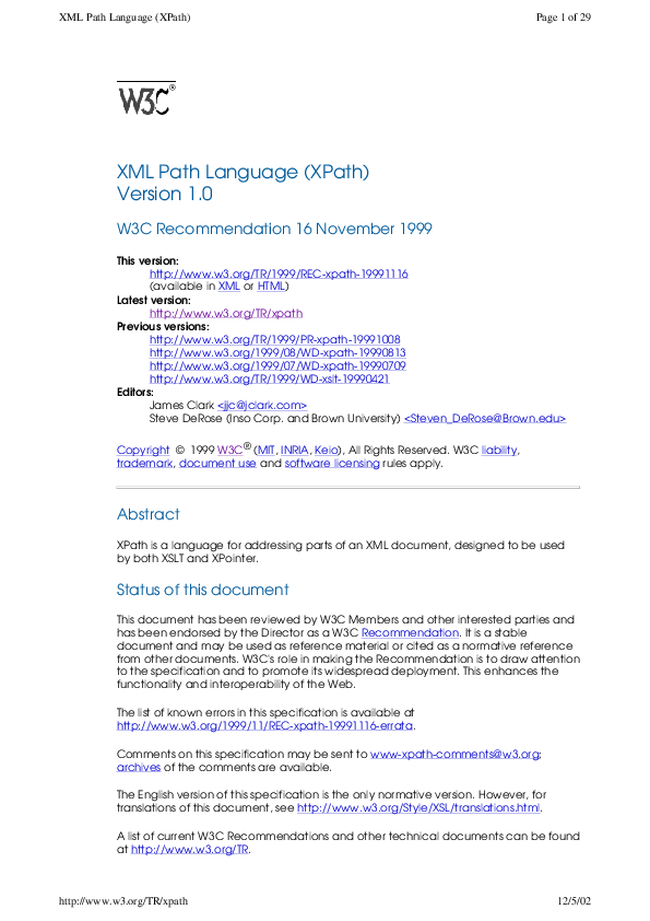 (PDF) XML Path Language (XPath)