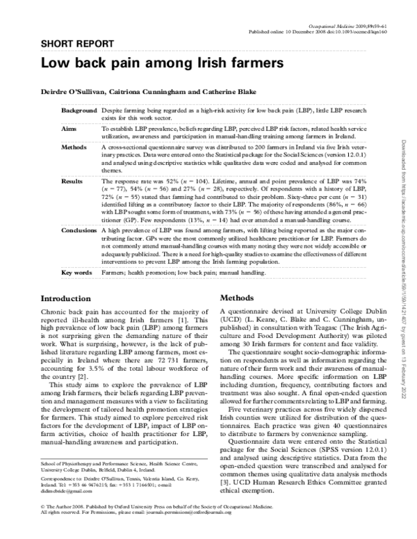 (PDF) Low back pain among Irish farmers