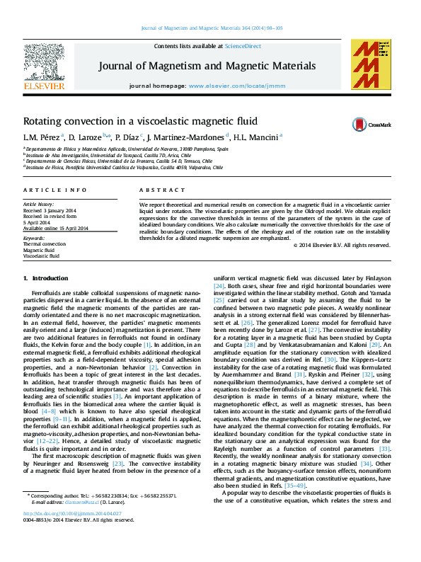 (PDF) Rotating convection in a viscoelastic magnetic fluid