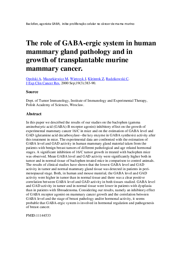 (PDF) The role of GABA-ergic system in human mammary gland pathology ...