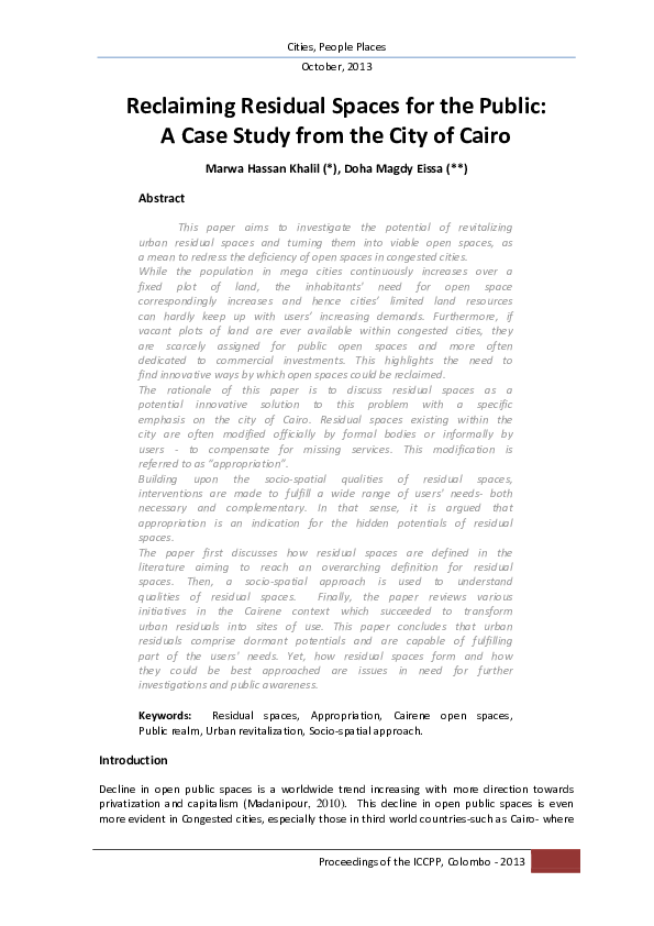 (PDF) Reclaiming Residual Spaces for the Public: A Case Study from the ...