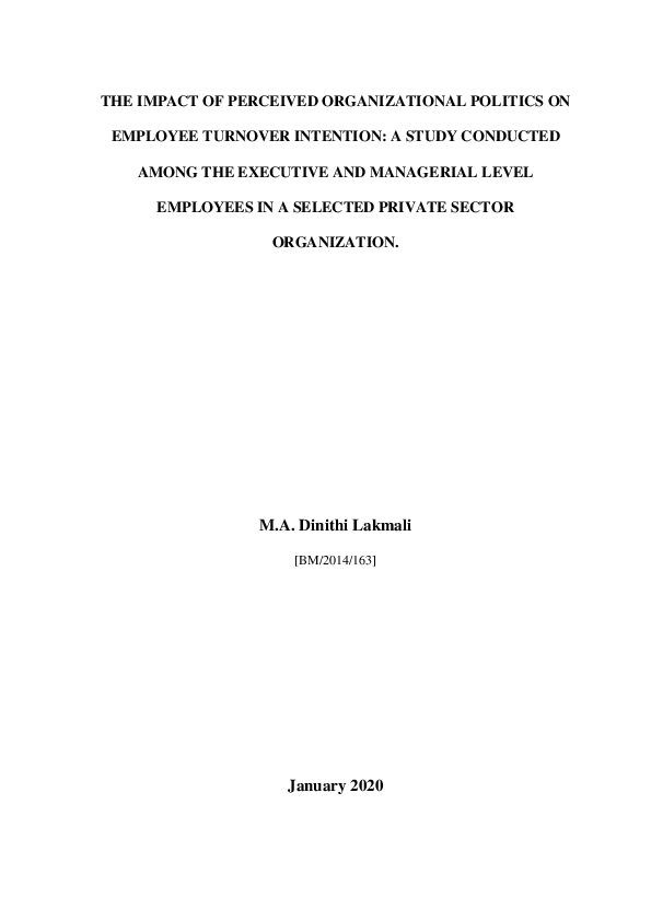 (PDF) The Impact of Perceived Organizational Politics on Employee Turnover Intention