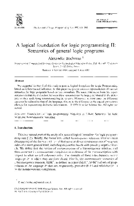 (PDF) A logical foundation for logic programming II: Semantics of general logic programs