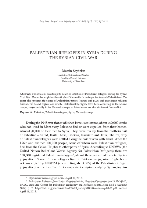 (PDF) Palestinian Refugees in Syria During the Syrian Civil War