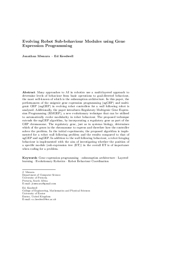 (PDF) Evolving robot sub-behaviour modules using Gene Expression Programming