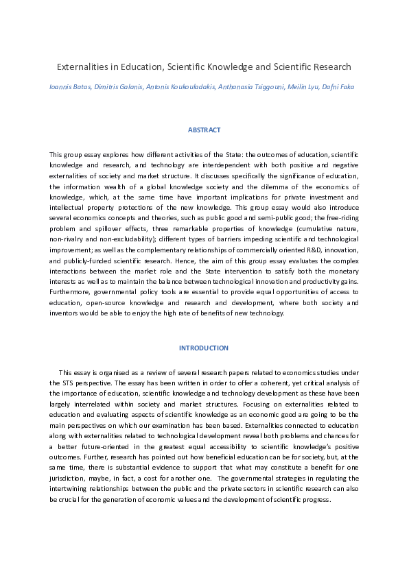 (PDF) Externalities in Education, Scientific Knowledge and Scientific ...