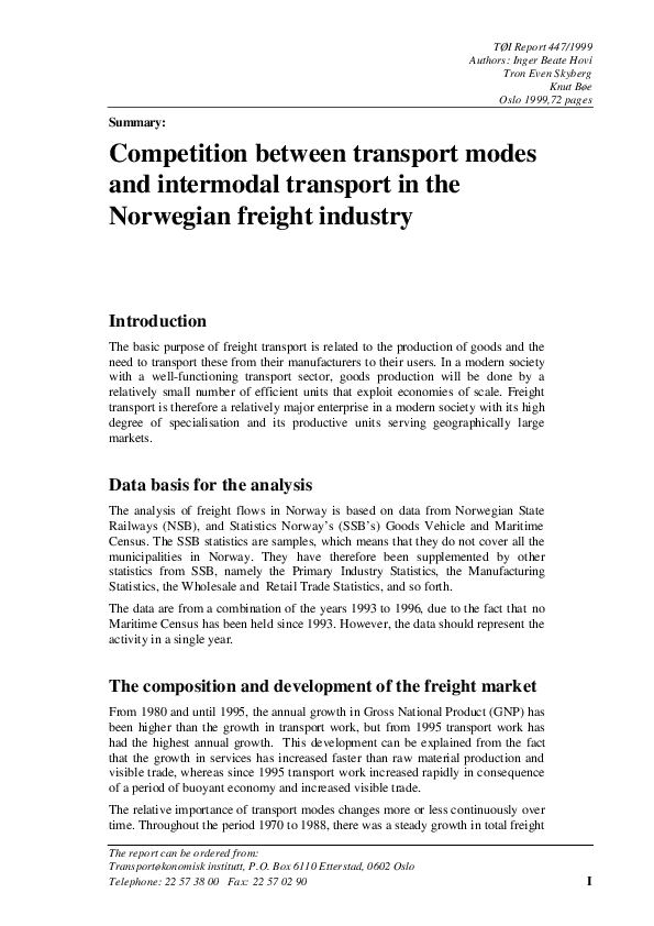 (PDF) Competition between transport modes and intermodal transport in ...