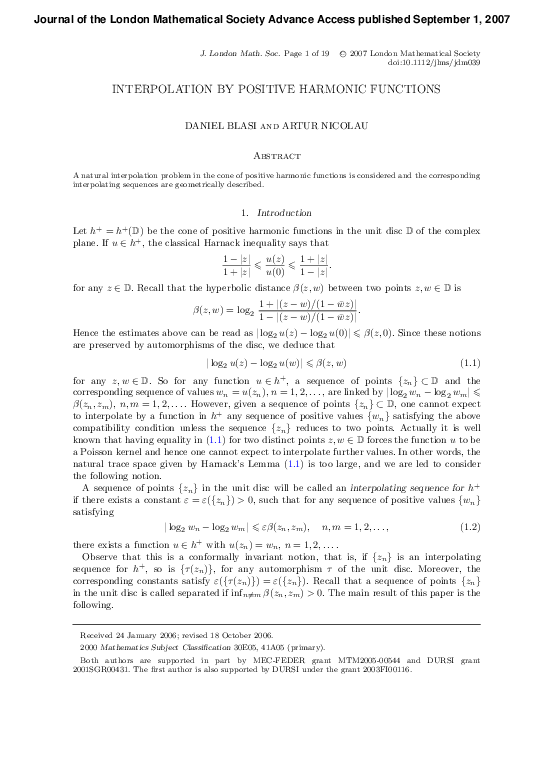(PDF) Interpolation by positive harmonic functions
