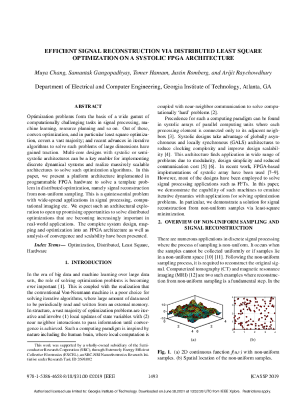 (PDF) Efficient Signal Reconstruction via Distributed Least Square Optimization on a Systolic ...