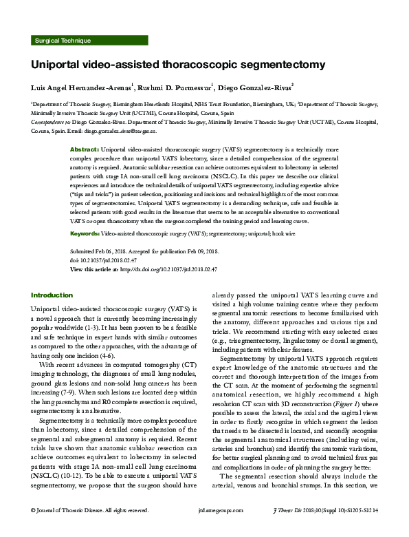 (PDF) Uniportal video-assisted thoracoscopic lymph node dissection ...