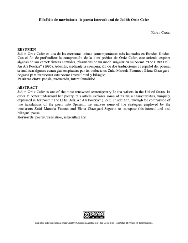 (PDF) El hábito de movimiento: la poesía intercultural de Judith Ortiz ...
