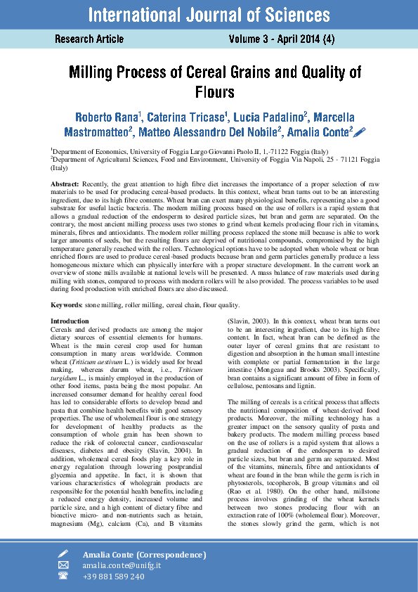 (PDF) Milling Process of Cereal Grains and Quality of Flours