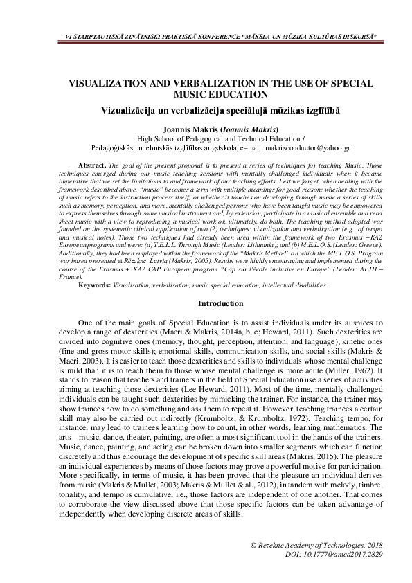 (PDF) Visualization and Verbalization in the Use of Special Music Education