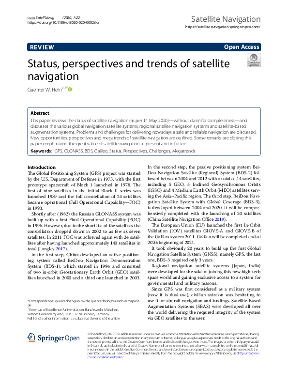 (PDF) Status, perspectives and trends of satellite navigation