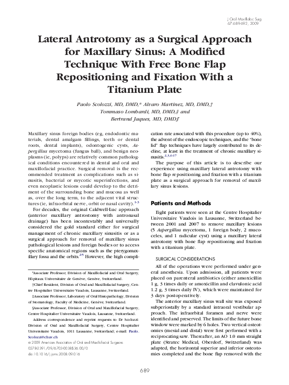 (PDF) Lateral Antrotomy as a Surgical Approach for Maxillary Sinus: A ...