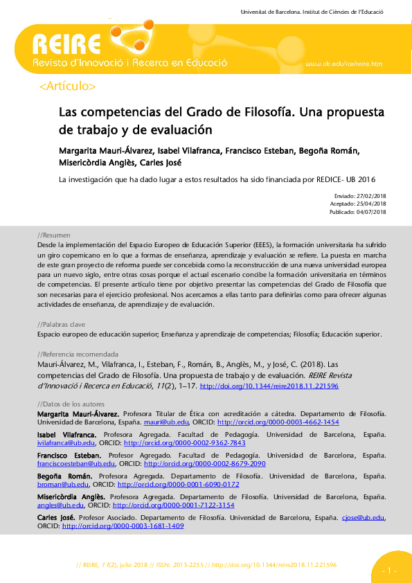 (PDF) Las competencias del Grado de Filosof a. Una propuesta de trabajo y de evaluaci n