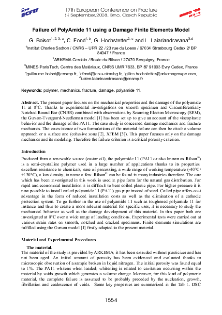 (PDF) Failure of Polyamide 11 using a Damage Finite Elements Model