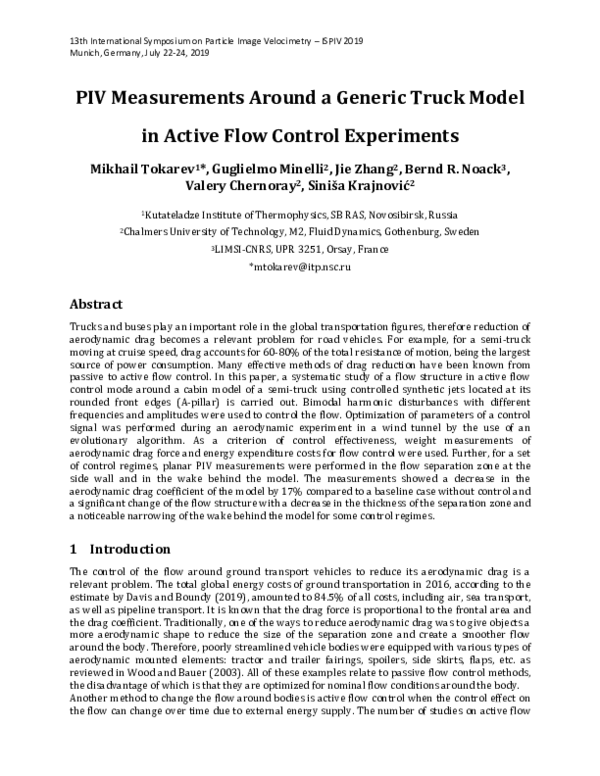 (PDF) PIV Measurements Around a Generic Truck Model in Active Flow ...