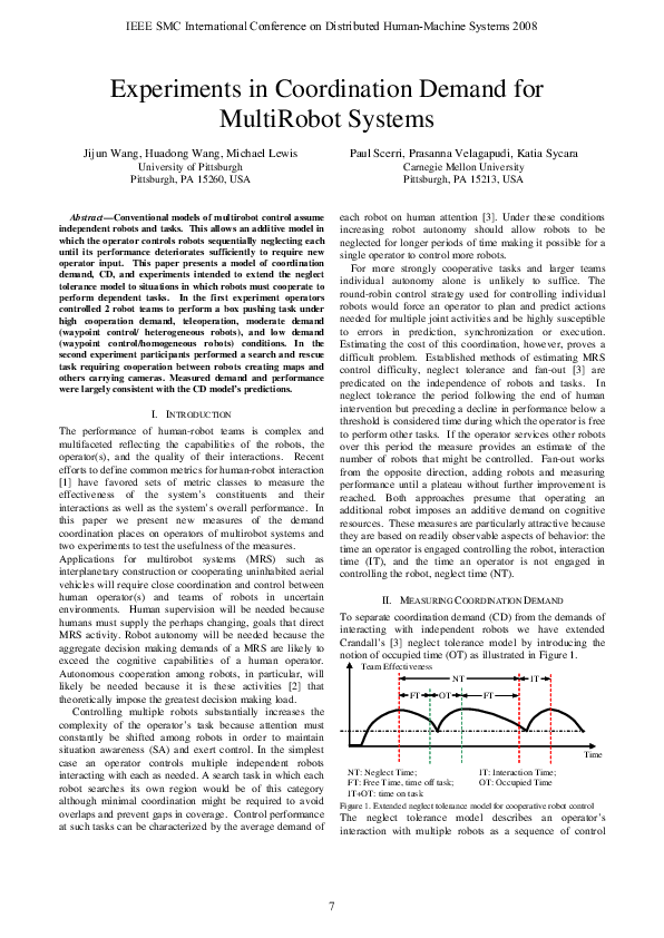 (PDF) Experiments in coordination demand for multirobot systems